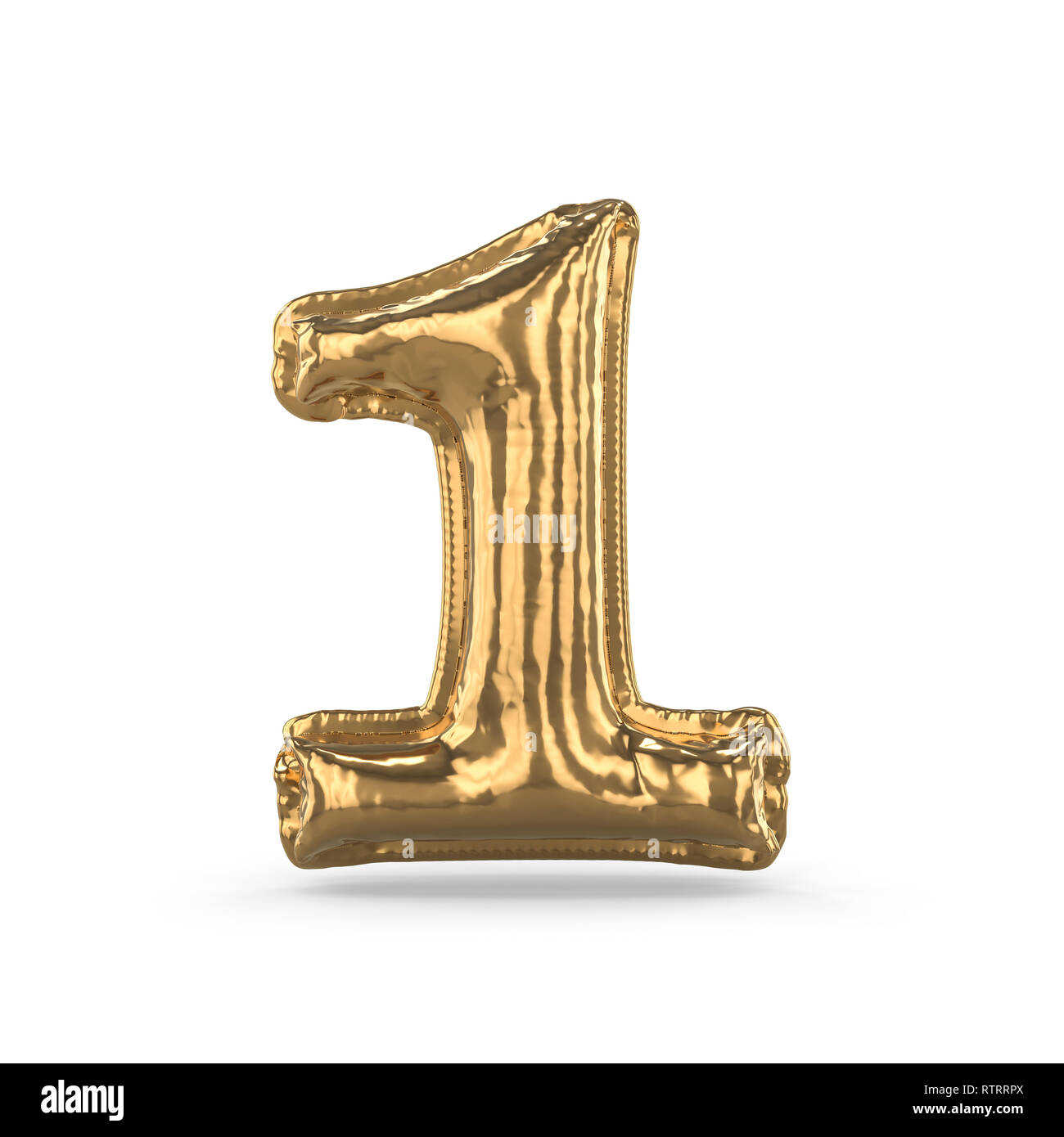 Golden digit one made of inflatable balloon isolated on white ...