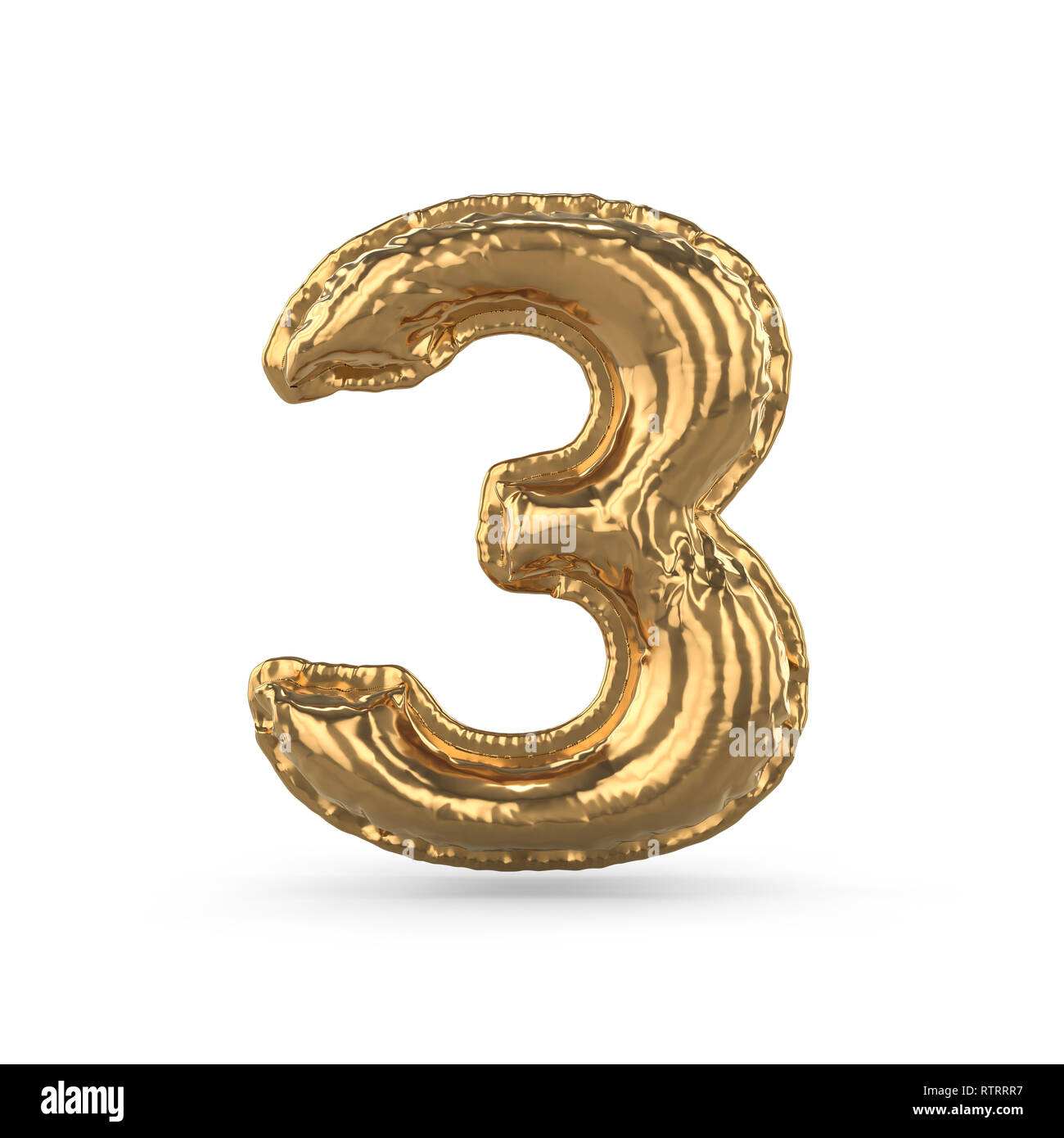 Golden digit three made of inflatable balloon isolated on white ...