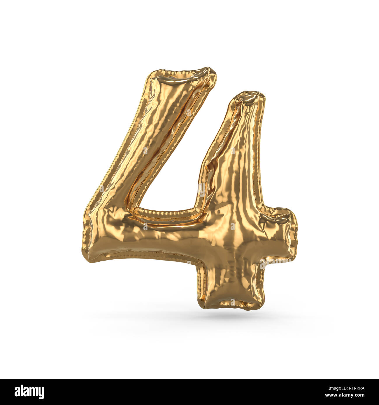 Golden digit four made of inflatable balloon isolated on white ...
