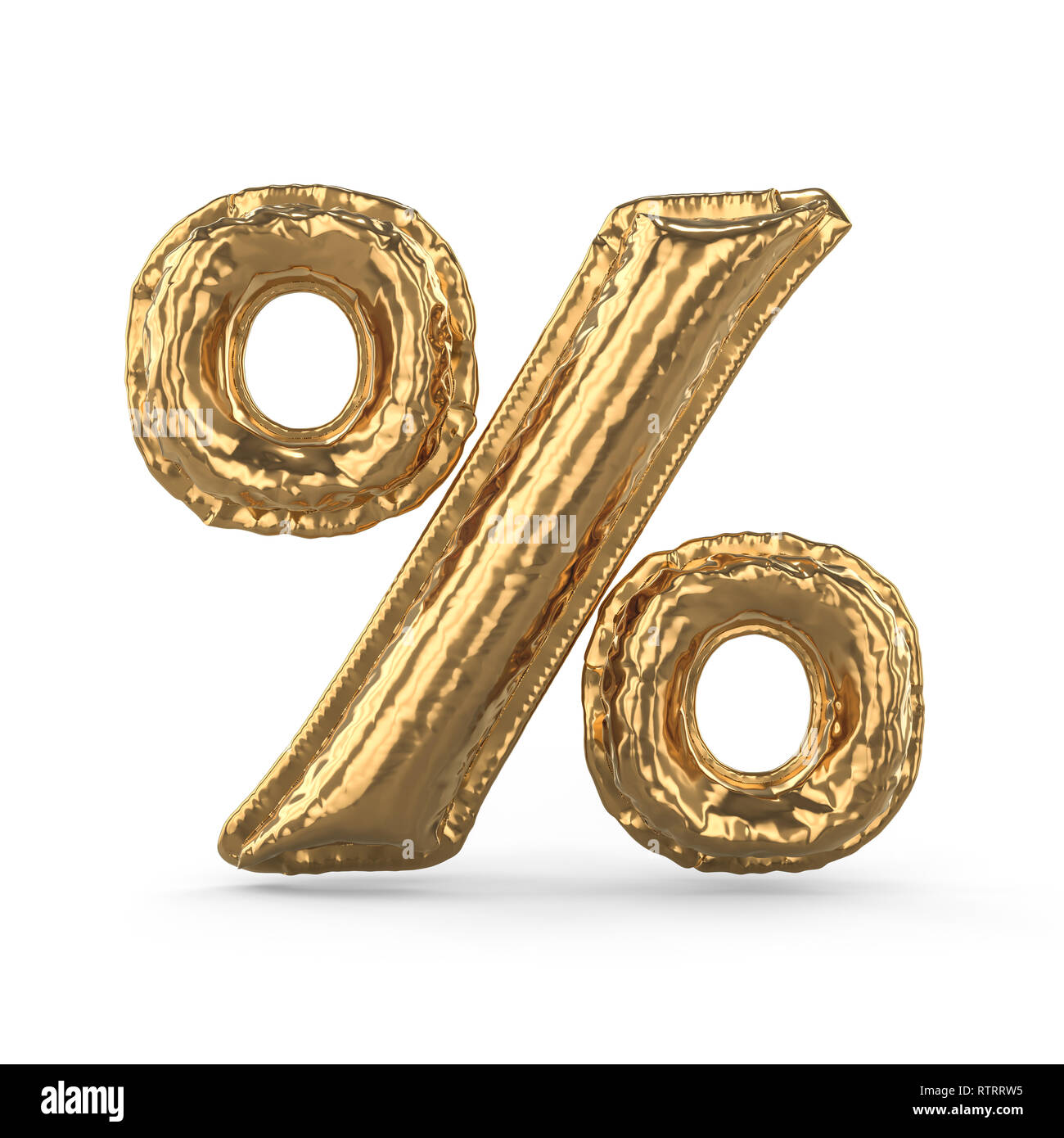 Golden percent sign made of inflatable balloon isolated on white ...