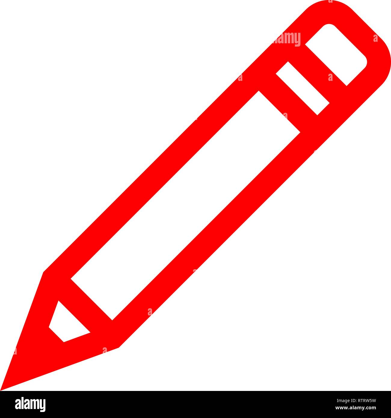 Pencil symbol icon - red simple outline, isolated - vector illustration ...