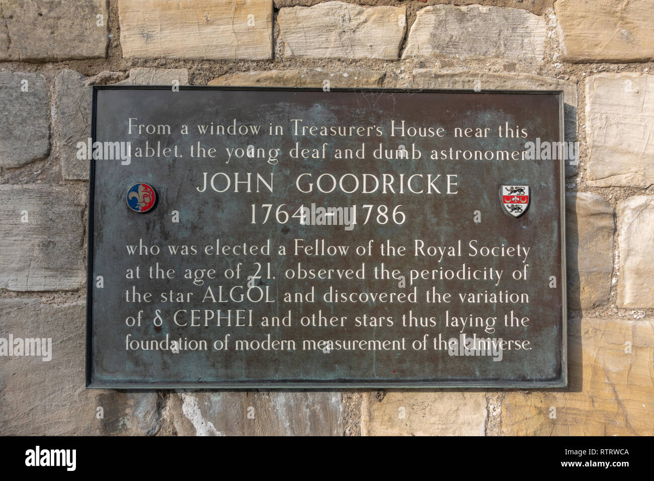 Memorial plaque for John Goodricke, an English amateur astronomer. on ...