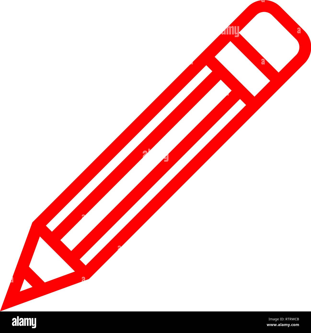 Pencil symbol icon - red simple outline, isolated - vector illustration ...