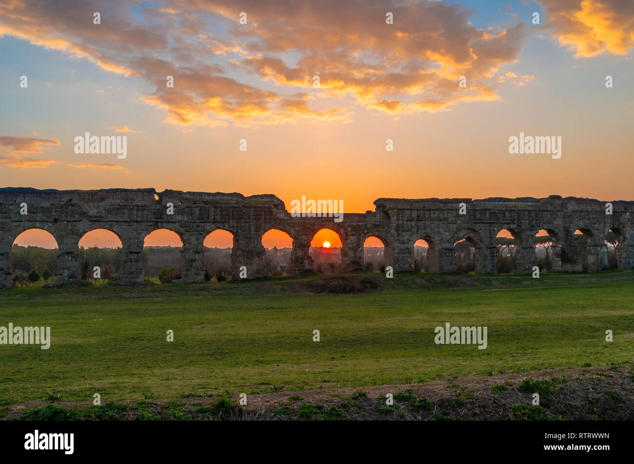 Rome (Italy) - The Parco degli Acquedotti at sunset, an archeological ...