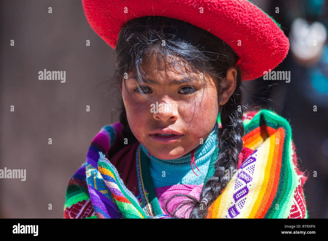 Cusco, Peru, July 2018: Native girl from Cusco, with her typical ...
