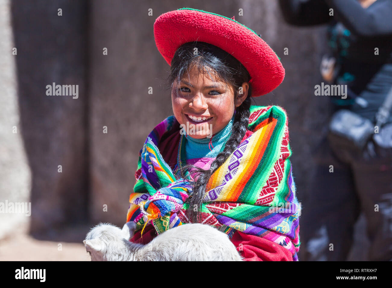 Cusco, Peru, July 2018: Native girl of Cusco, with their typical ...