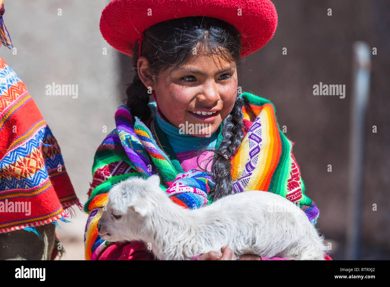 Cusco, Peru, July 2018: Native girl from Cusco, with her typical ...