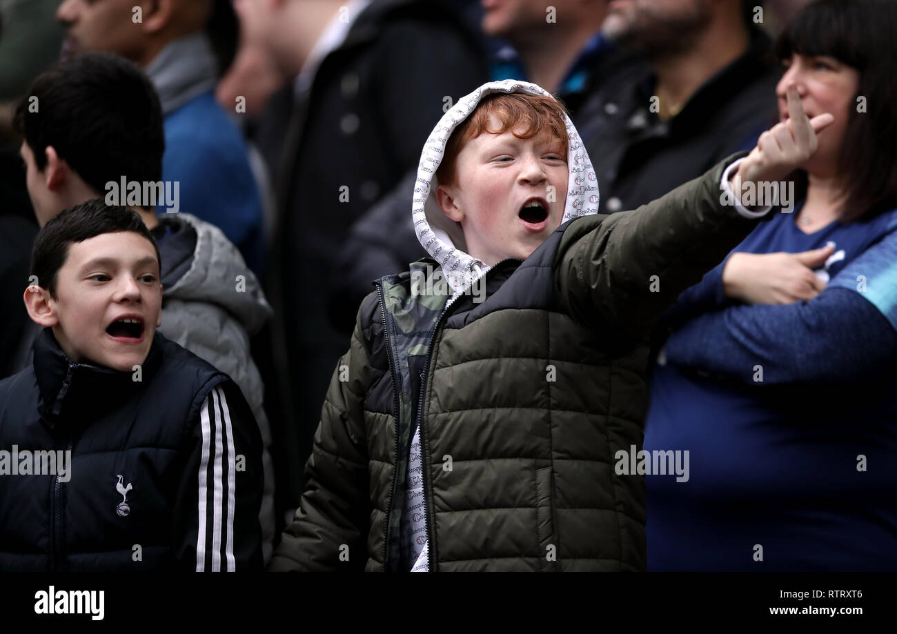 *Editors note content* A young Tottenham Hotspur fan gestures in the ...