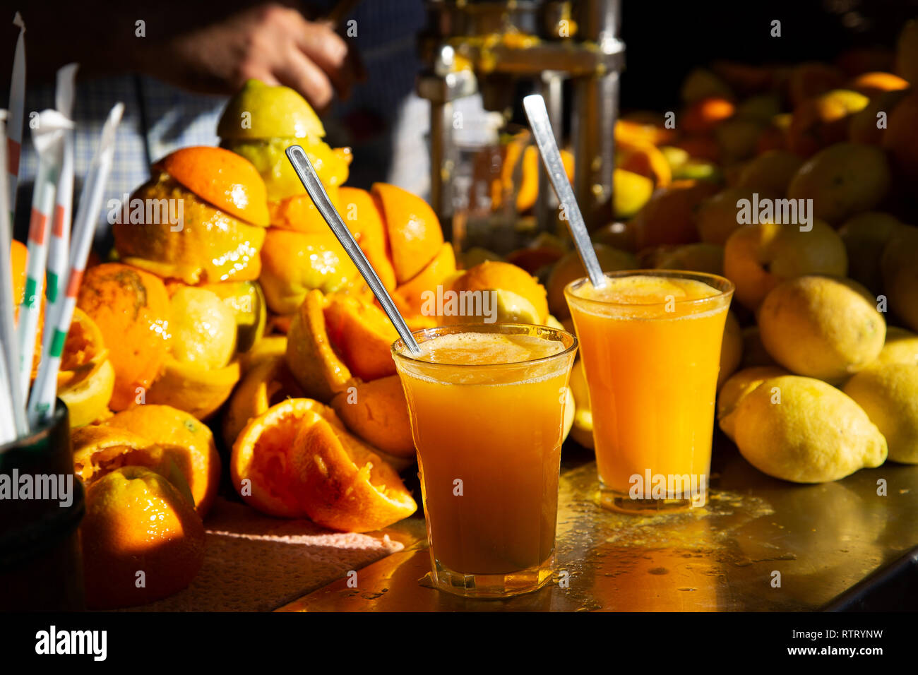Kiosk in Sant Angelo in Ischia island that makes fresh orange and lemon ...