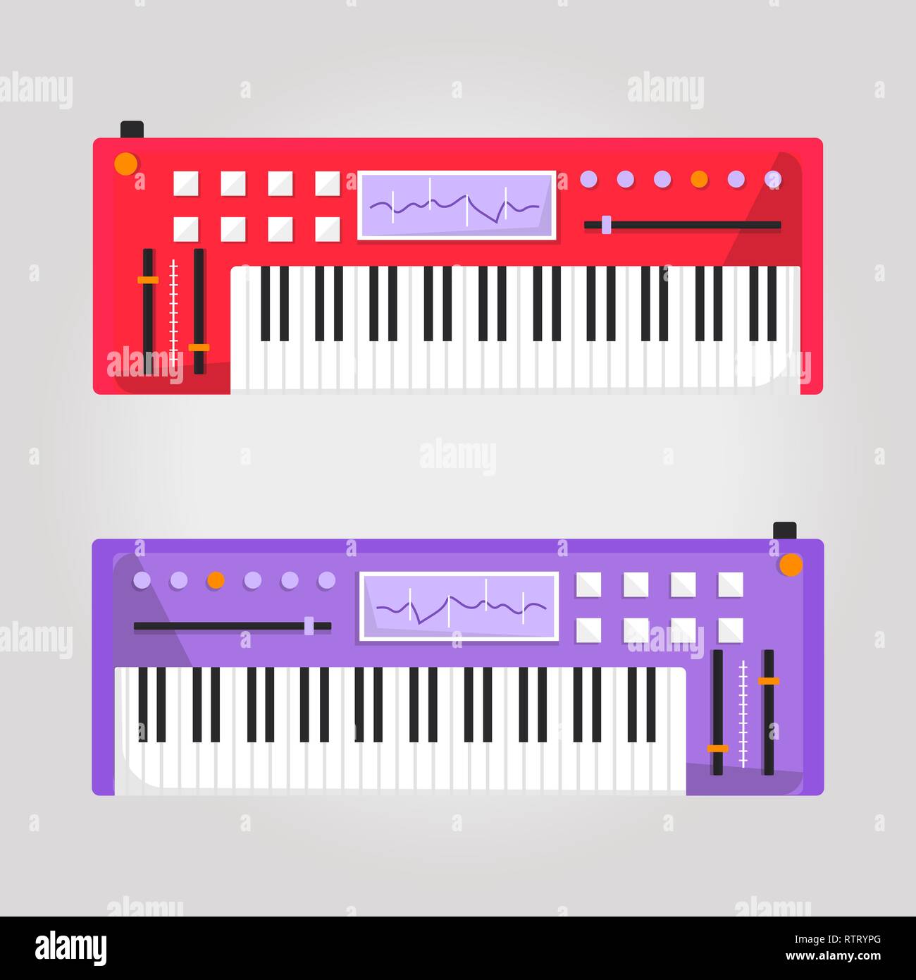 Red music Synthesizer. Realistic Style Electronic Piano. Vector Stock ...