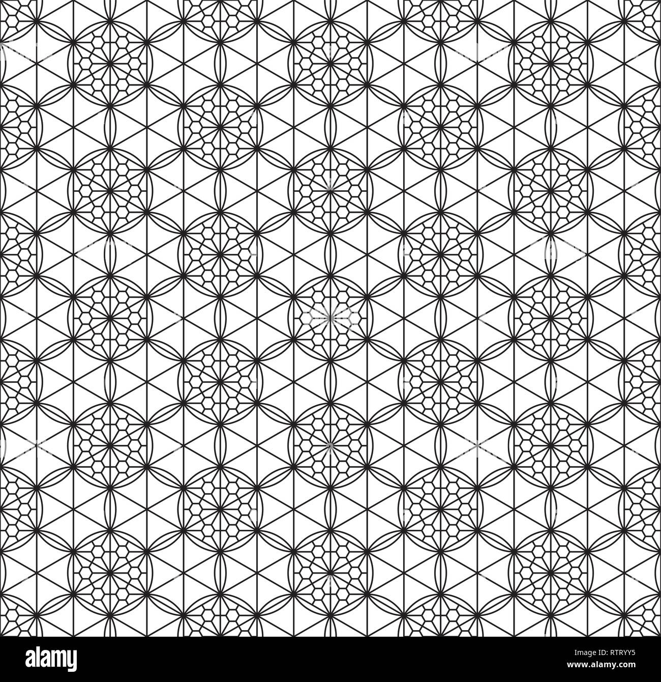 Seamless pattern based on Japanese geometric ornament.Black and white ...