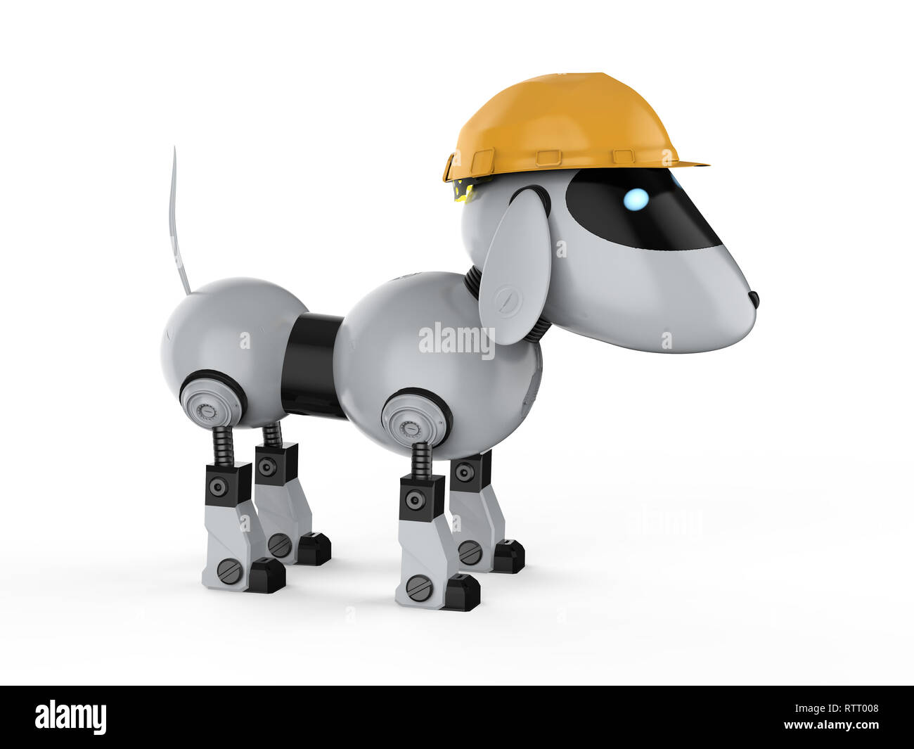3d rendering engineering dog robot with yellow helmet Stock Photo - Alamy