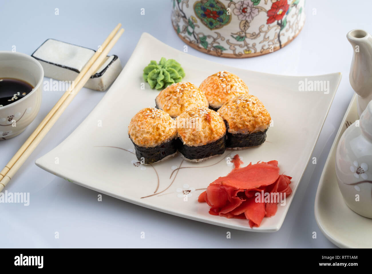Sushi platter isolated on white background. Japanese food restaurant ...