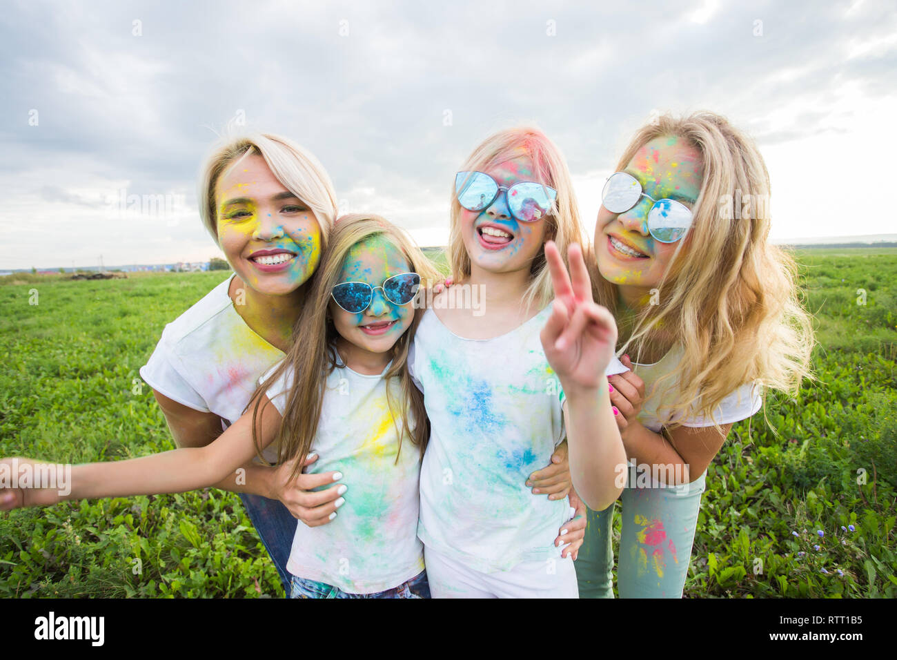 Friendship, holidays, color concept - Portrait of beautiful and happy ...