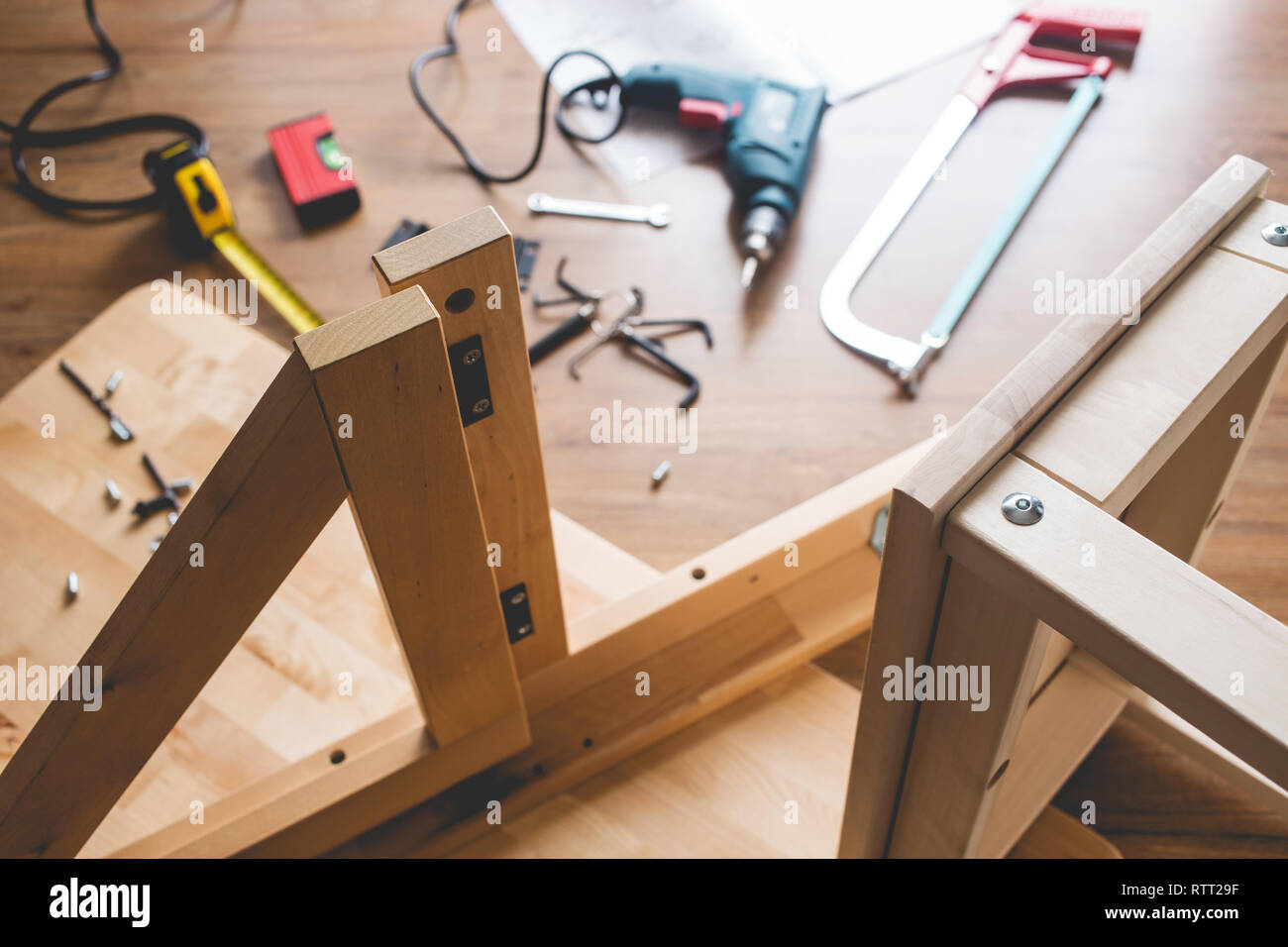 DIY concepts with wood furniture and tool and another equipment ...