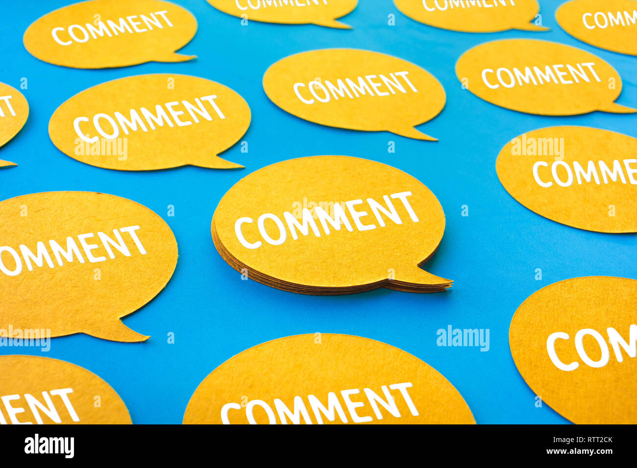 Comment concepts with yellow chat,speech bubble icons on blue color ...