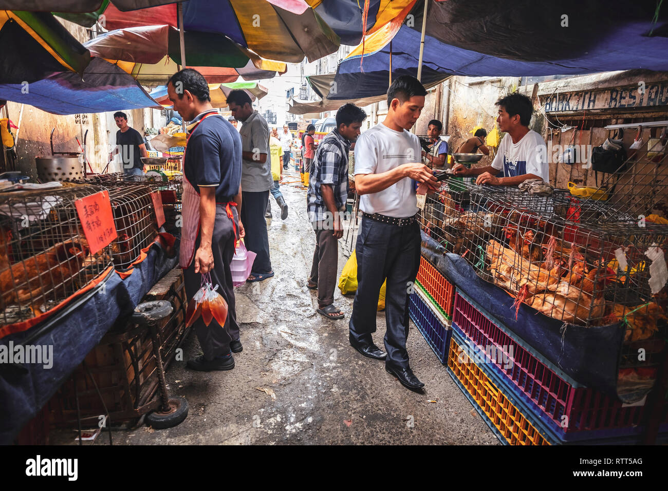 KUALA LUMPUR / MALAYSIA / JUNE 2014: Selling chickens in the Pudu ...
