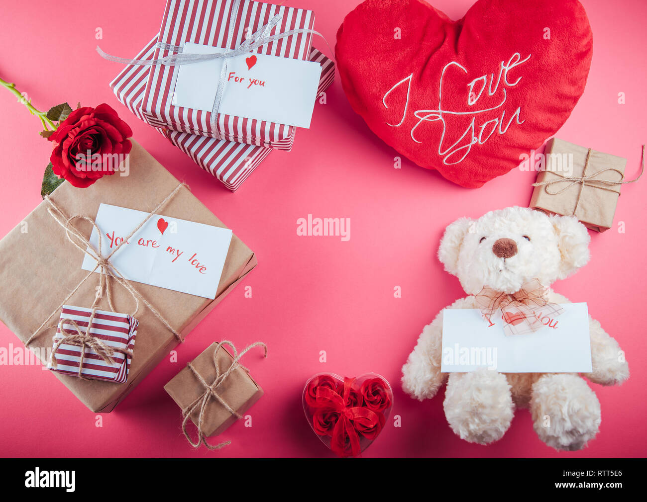 Decoration teddy bear and a gift box. Valentine's Day. Teddy bear ...