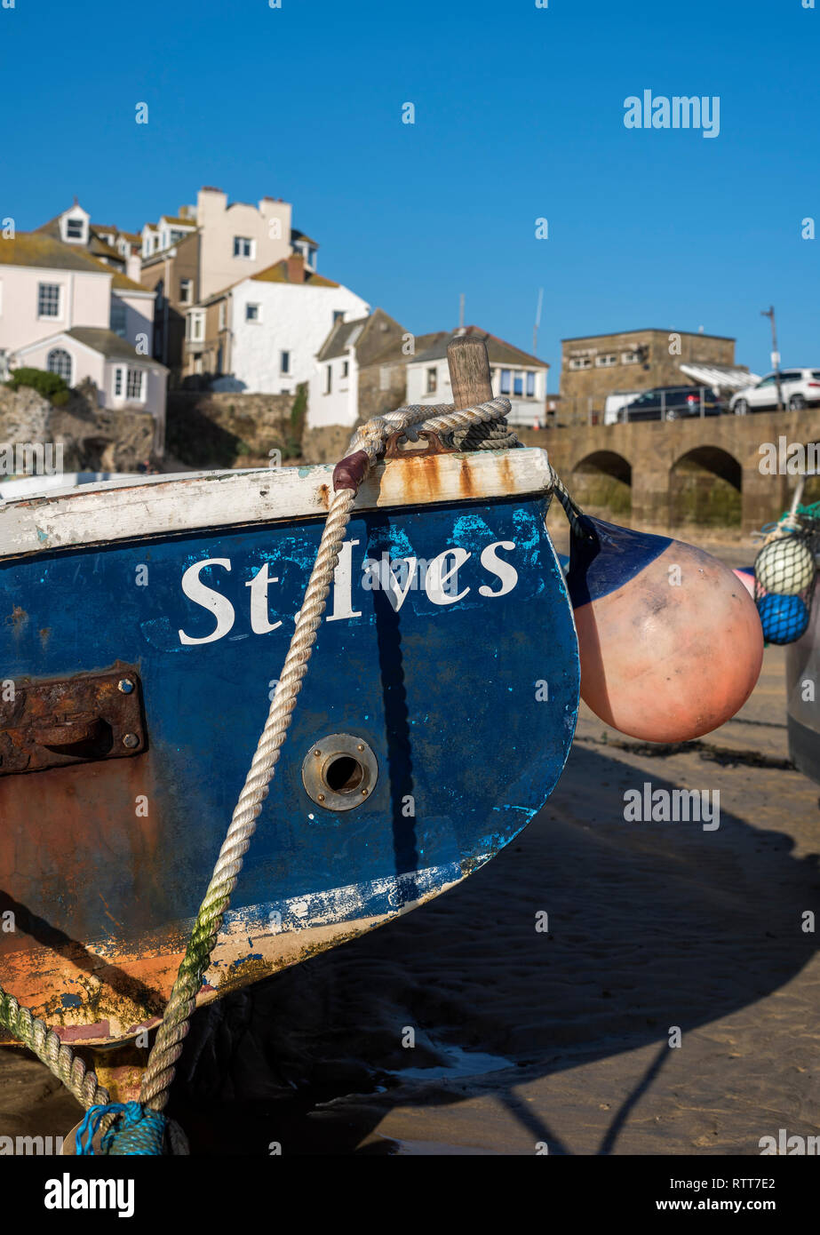 St.ives fishing boat blue sky the harbour St.ives Cornwall UK Europe ...