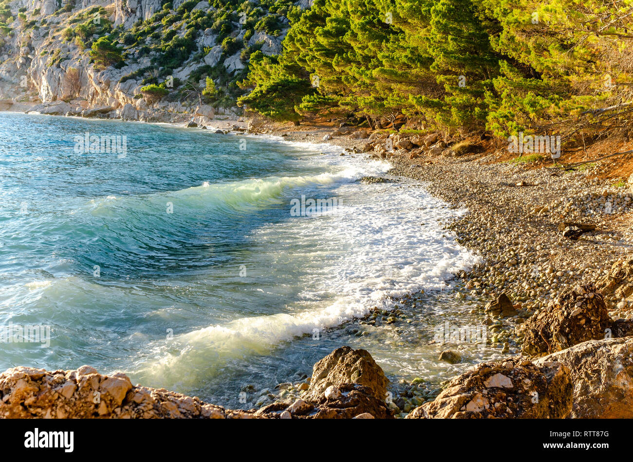 Waves beat on the coastal stones Stock Photo - Alamy