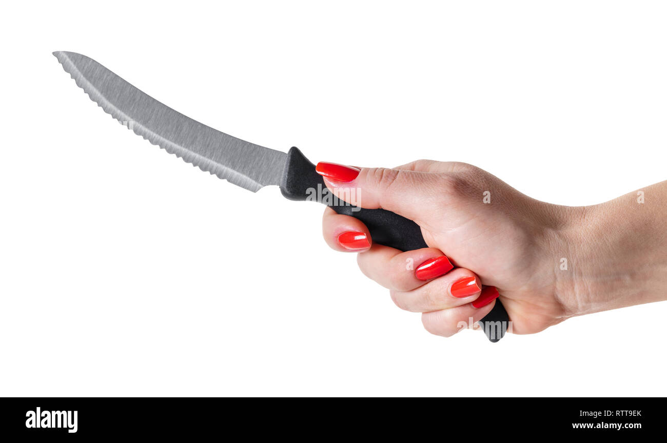 kitchen knife in hand on a white isolated background Stock Photo - Alamy