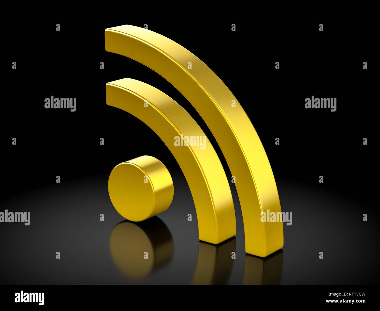 Gold RSS symbol on a black background. 3d illustration Stock Photo - Alamy