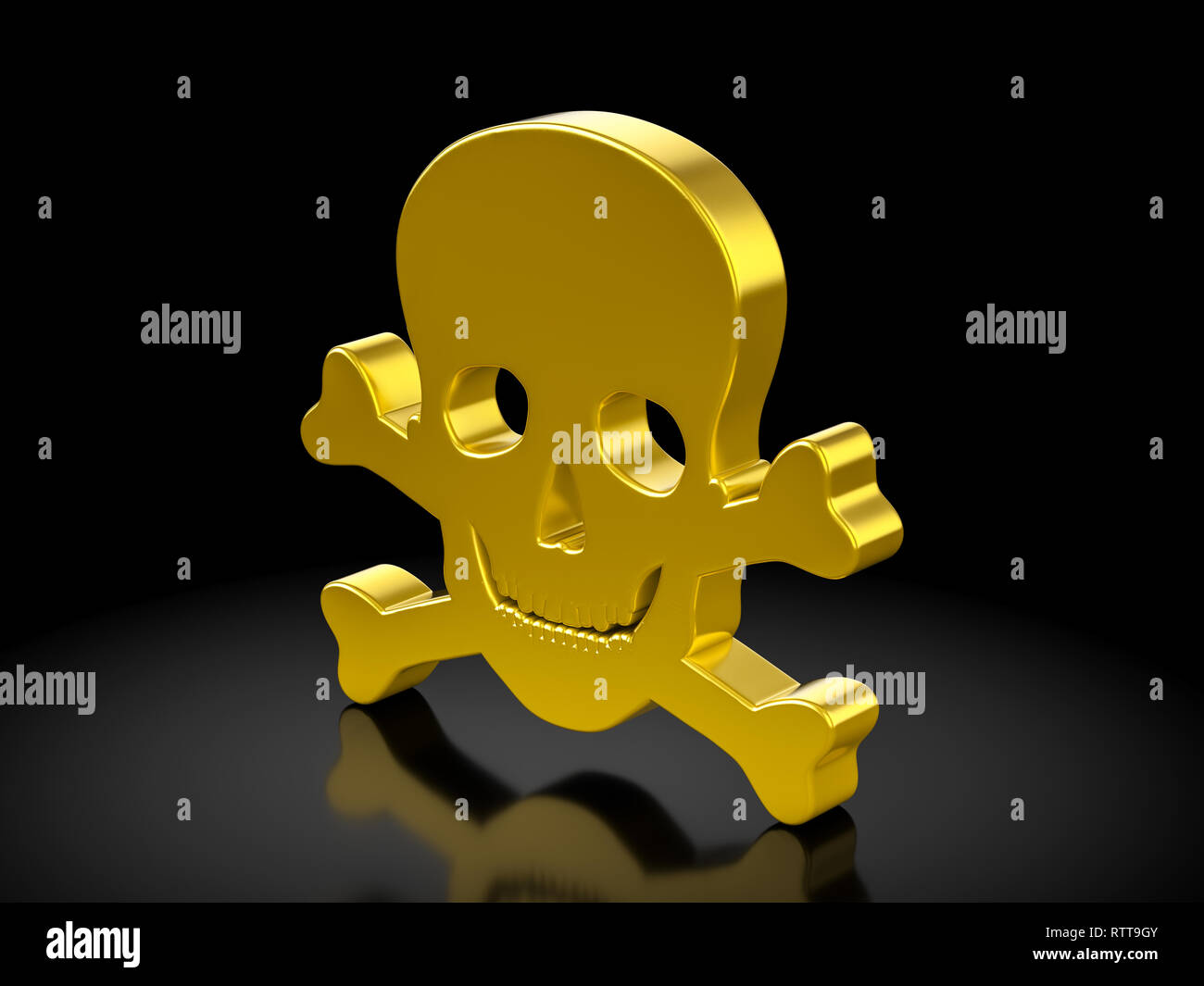 Gold skull symbol on a black background. 3d illustration Stock Photo ...