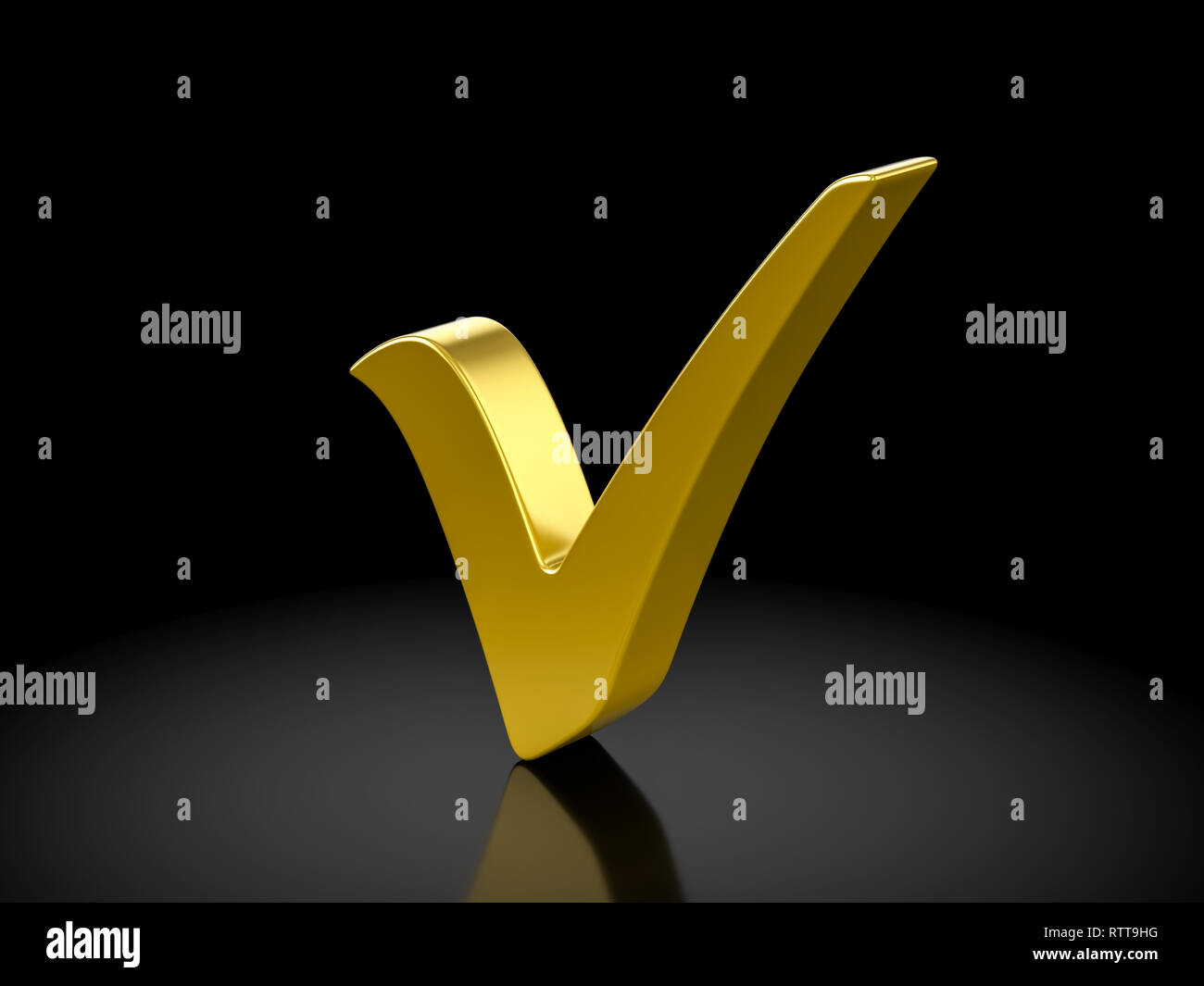 Gold check symbol on a black background. 3d illustration Stock Photo ...