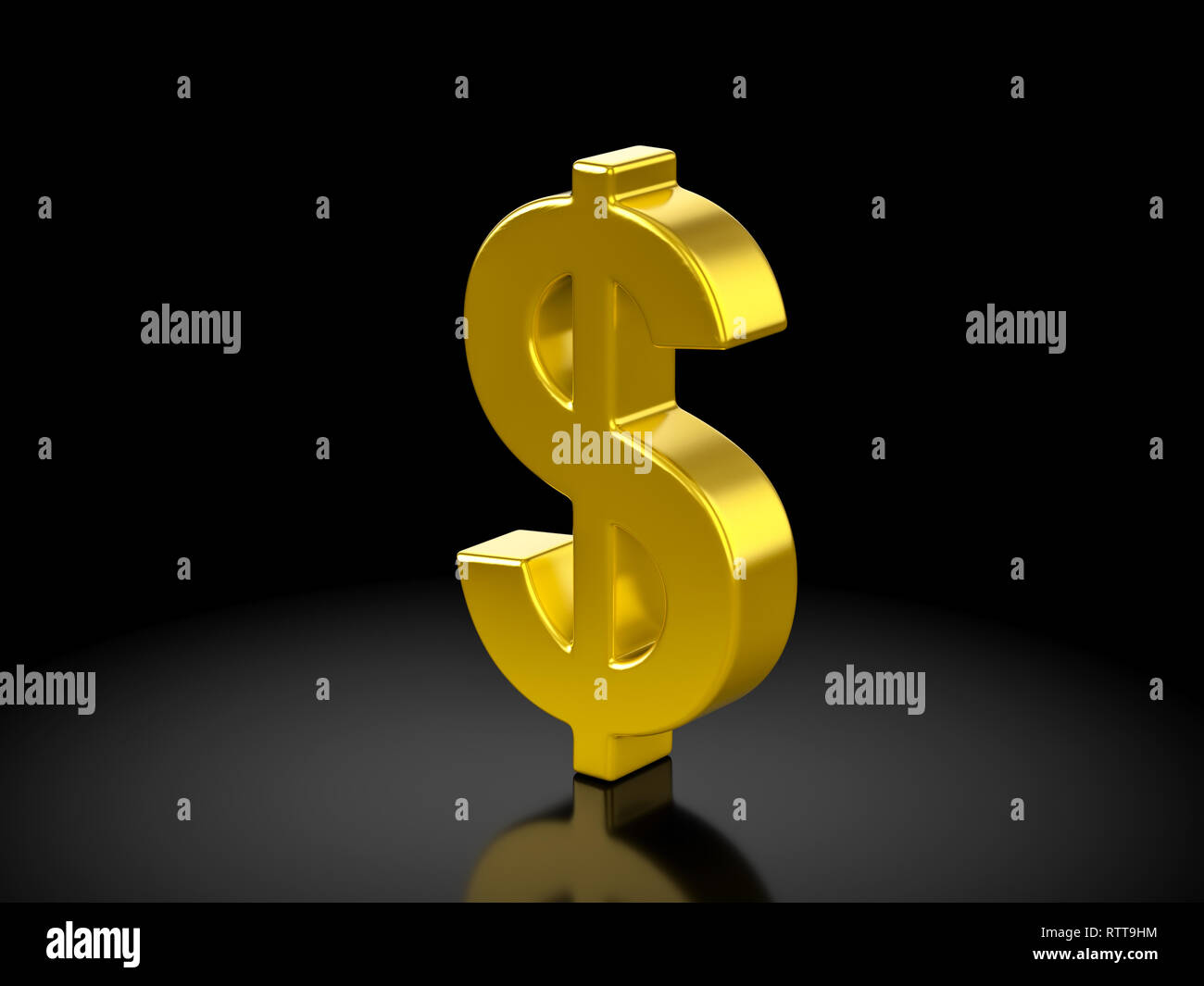 Gold dollar symbol on a black background. 3d illustration Stock Photo ...