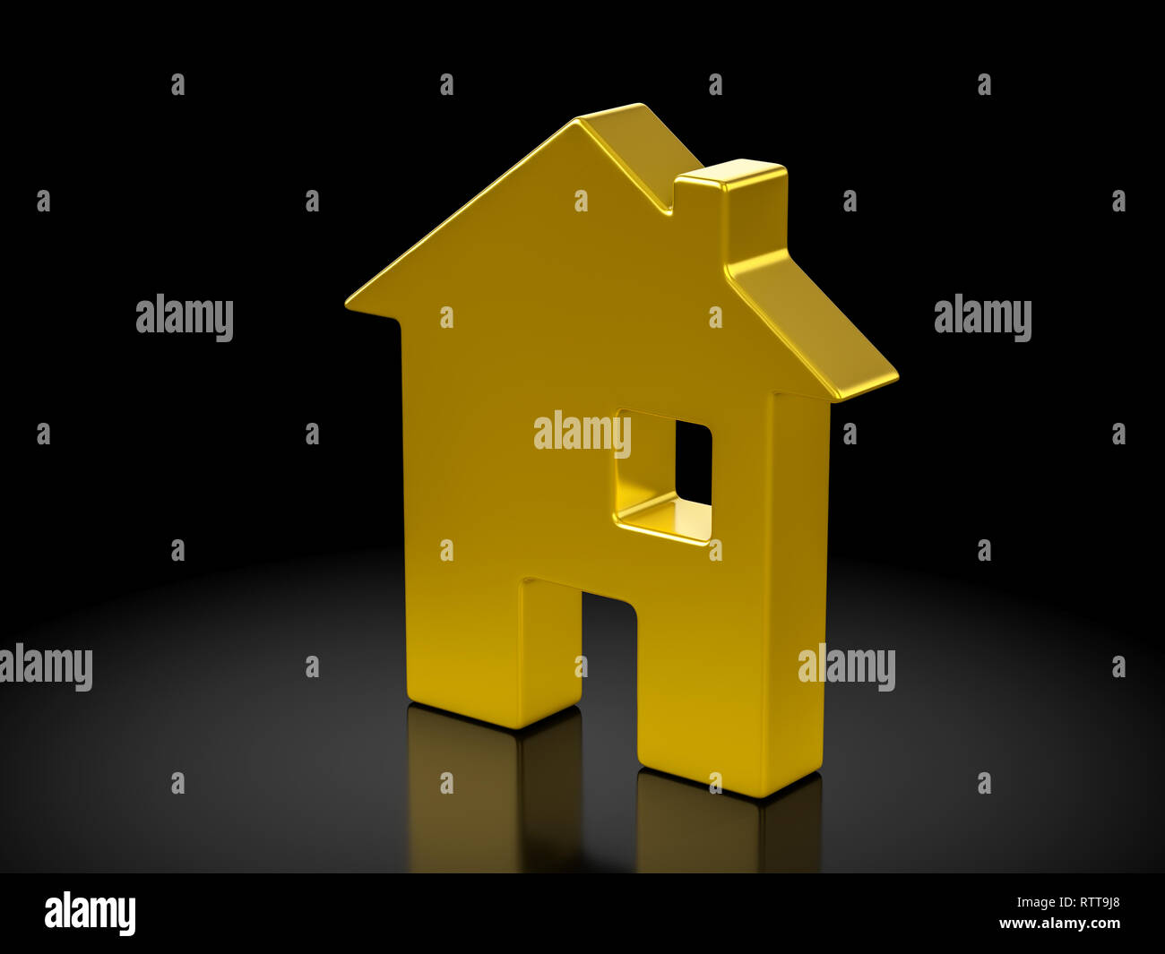 Gold house symbol on a black background. 3d illustration Stock Photo ...