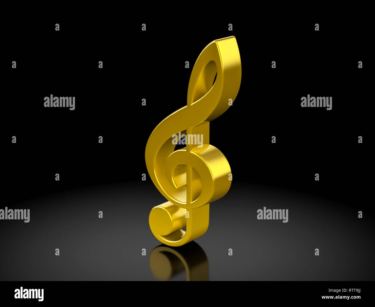 Gold music note symbol on a black background. 3d illustration Stock ...