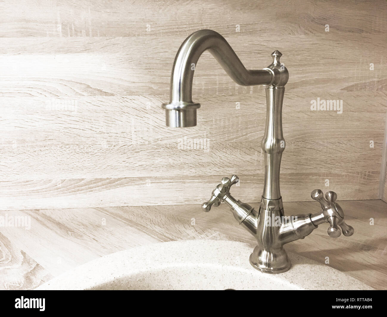 Vintage retro brass water tap faucet closeup on light background Stock ...