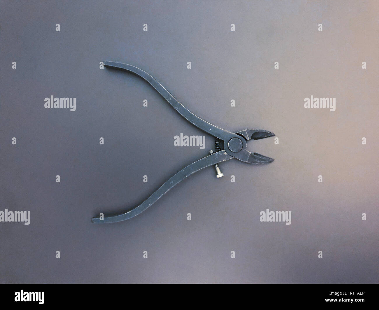 Side steel metal cutting nippers on gray and blue background Stock ...
