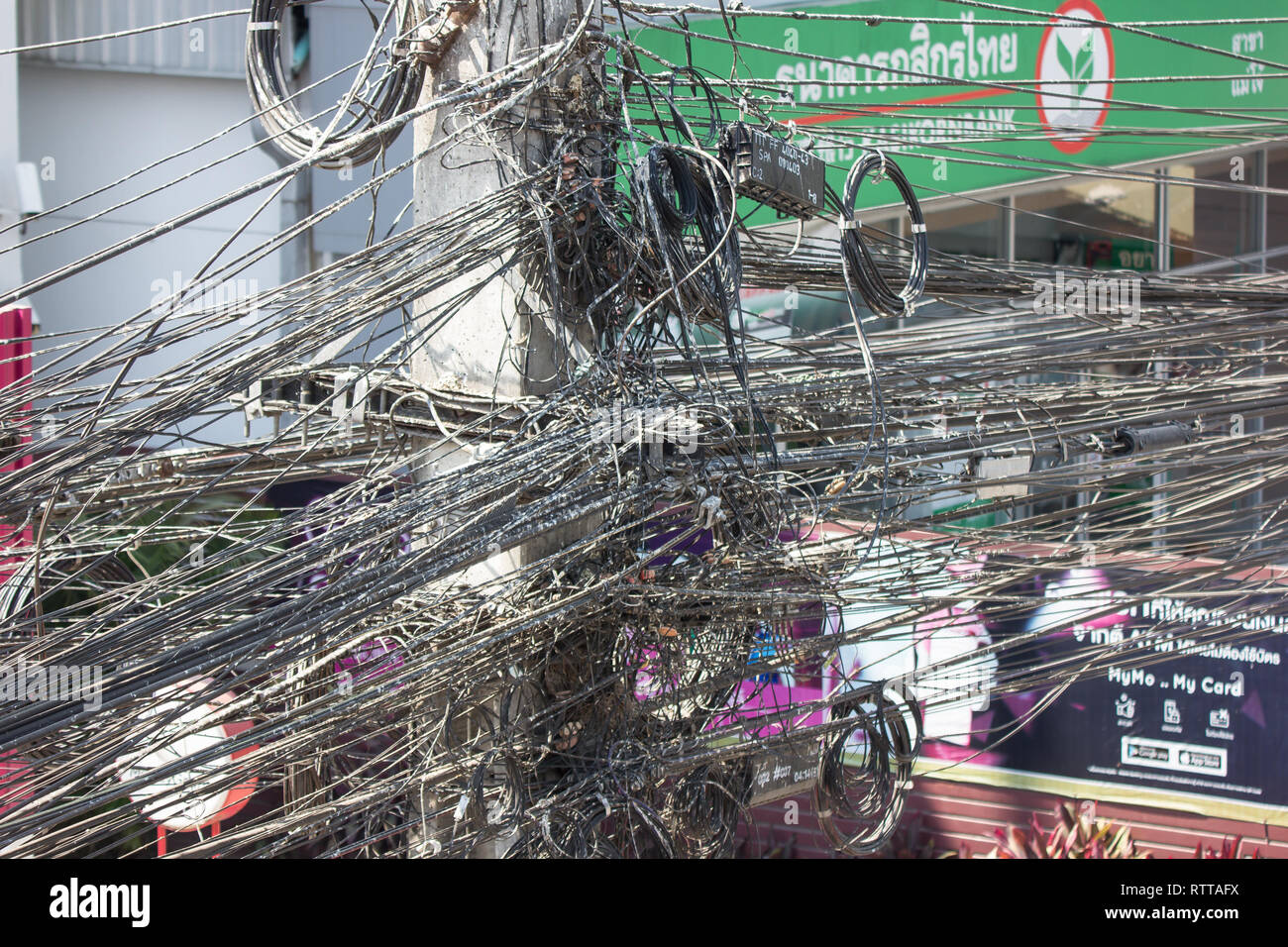 Chiangmai, Thailand - March 1 2019: Messy and Dirty cable lines on ...