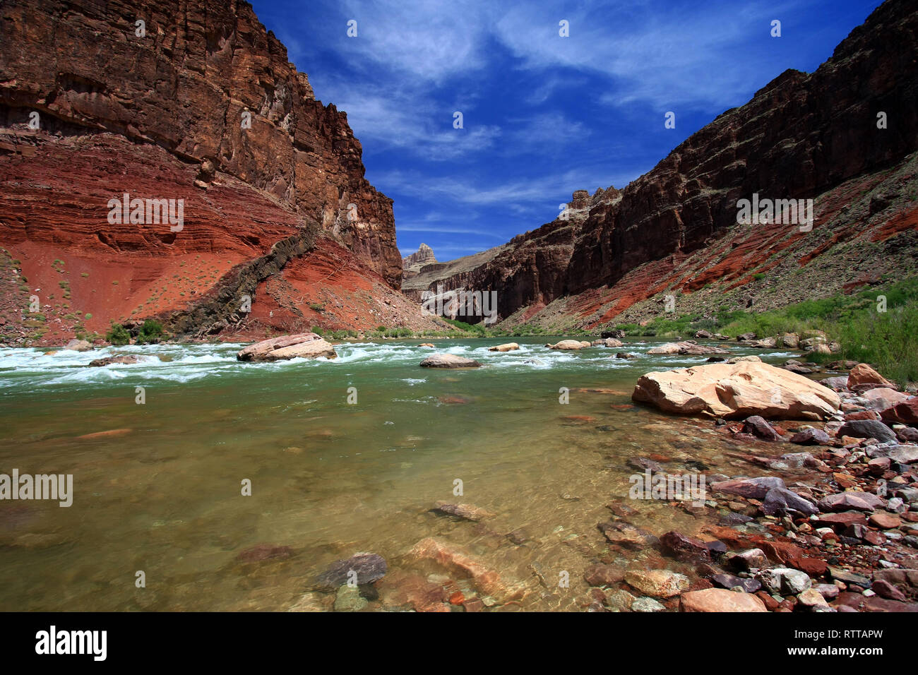 Hance Rapids in Grand Canyon National Park, Arizona, with red canyon ...