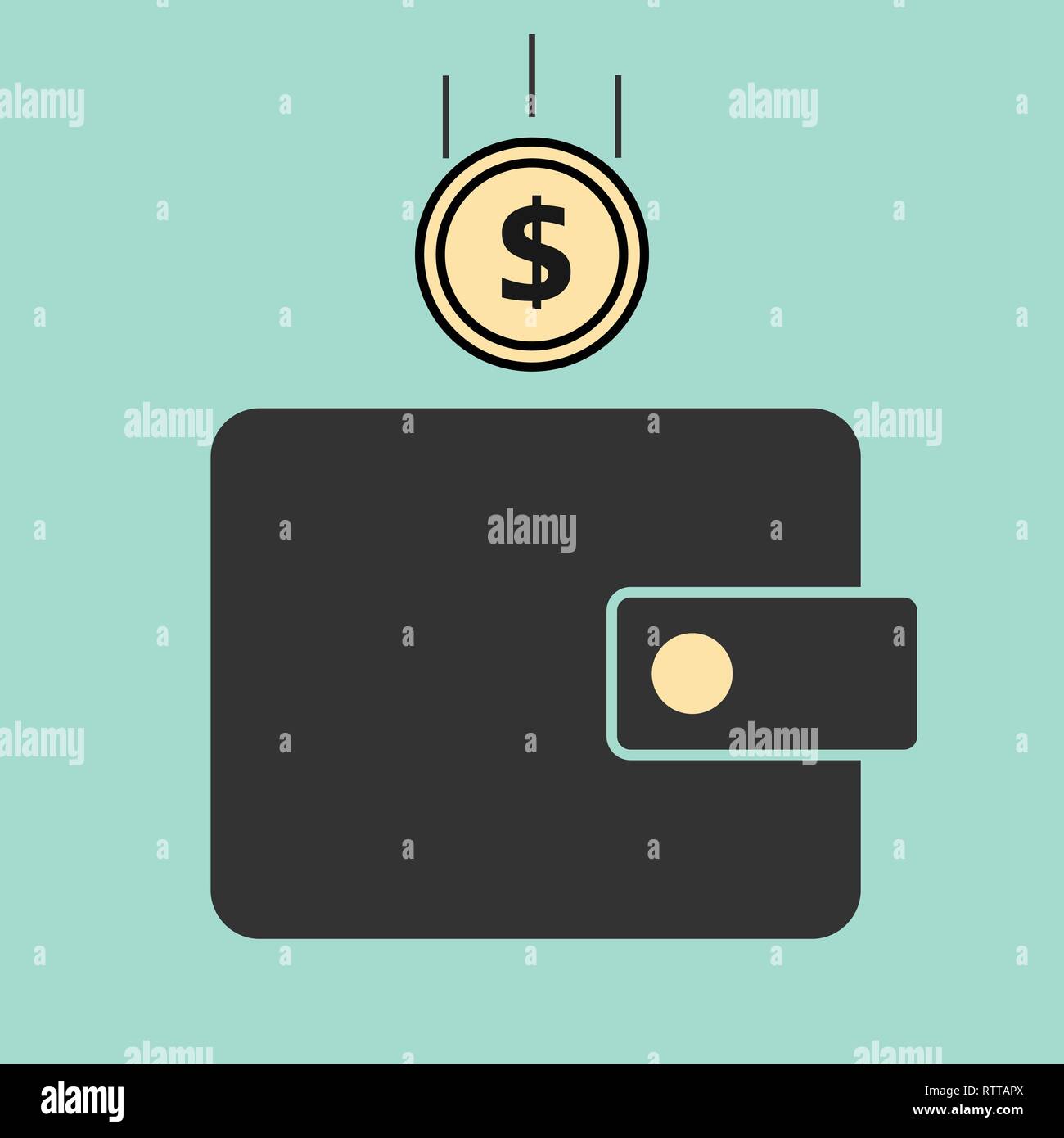 wallet and dollar coin illustration. Flat vector symbol for design ...
