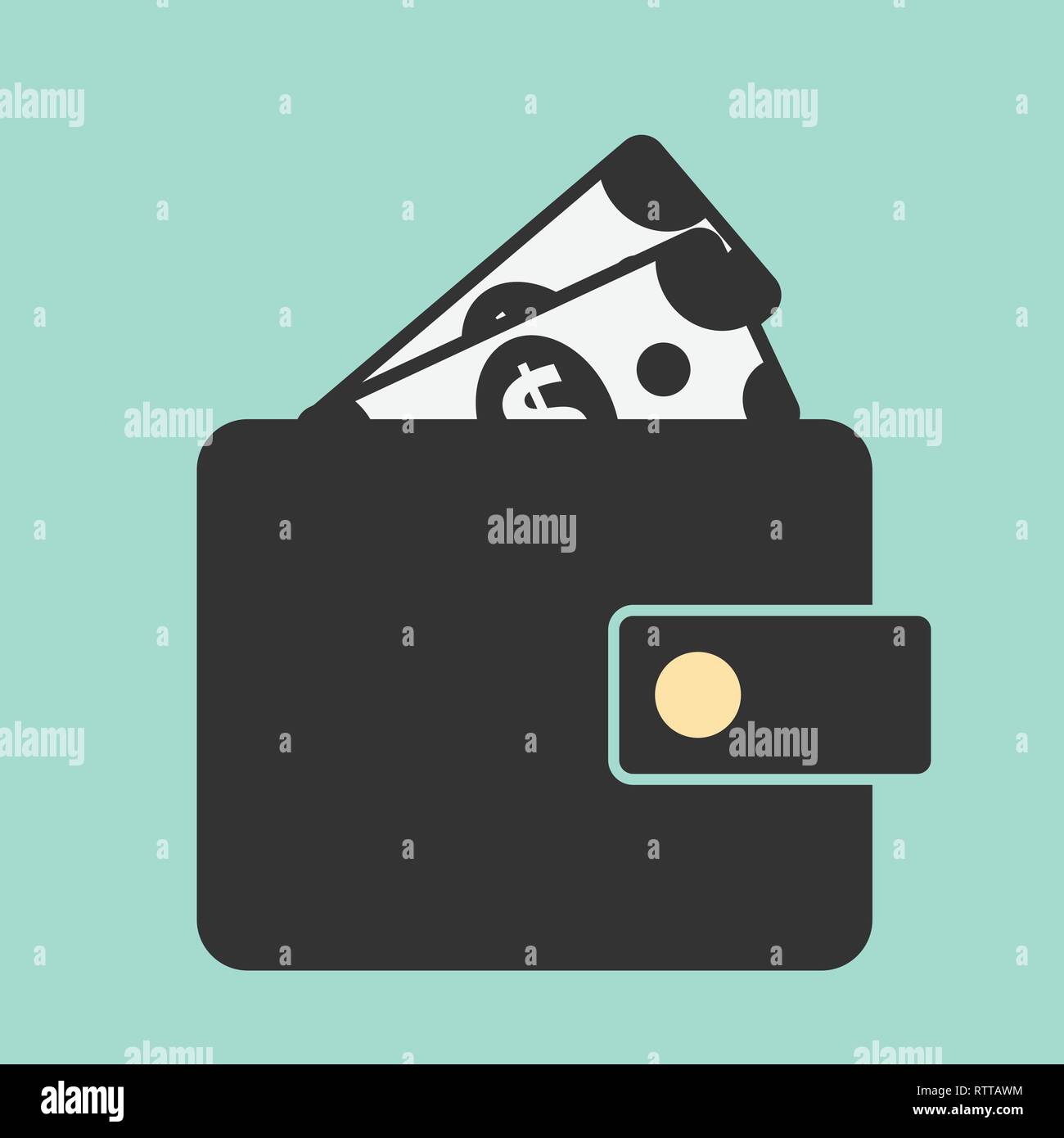 wallet and dollars illustration. Flat vector symbol for design Stock ...