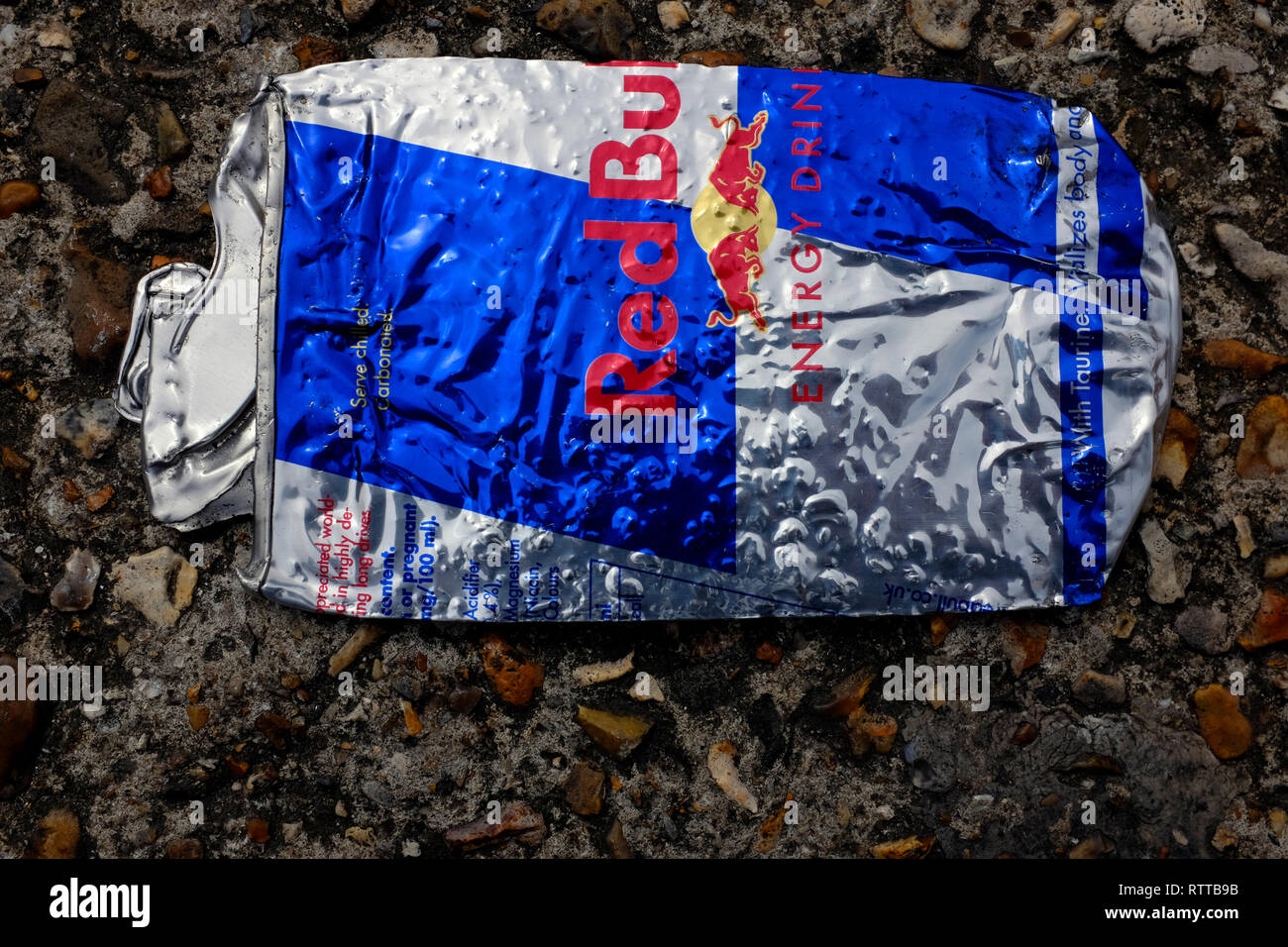 flattened, RedBull, Red,Bull, can, on,the,road, tin, drink, energy ...