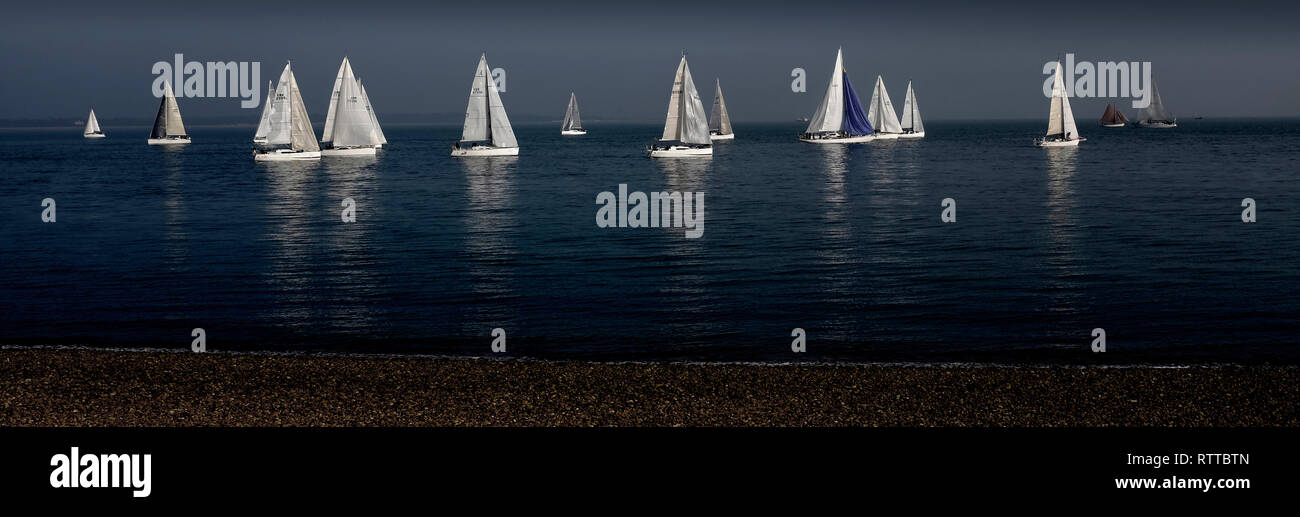 white,sails, yachts,yachting, dark,sea, race,start, racing, panorama ...