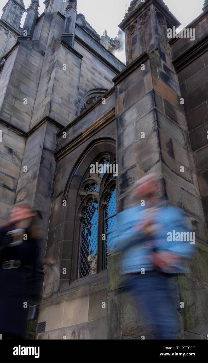 Modern ghost - blurry friends, in motion, infront of a historic ...
