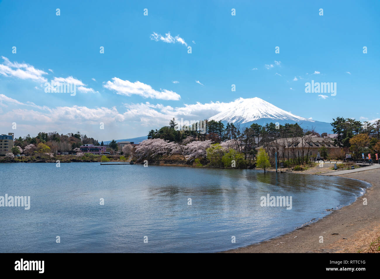 Close-up snow covered Mount Fuji ( Mt. Fuji ) with blue sky background ...