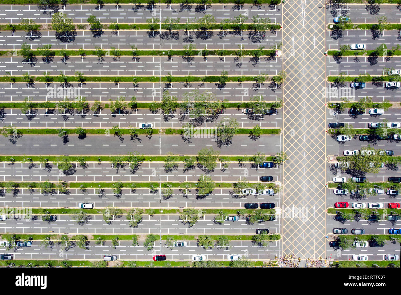 Top view of Linear Car Parking and Green Lines in Shenzhen, China Stock ...