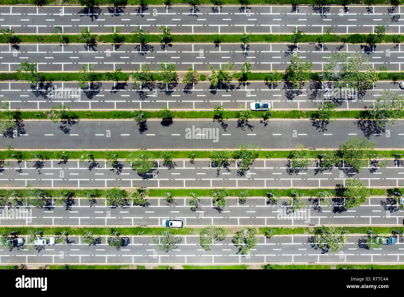 Top view of Linear Car Parking and Green Lines in Shenzhen, China Stock ...