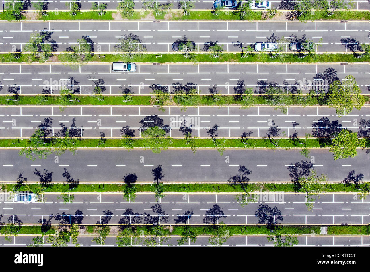 Top view of Linear Car Parking and Green Lines in Shenzhen, China Stock ...