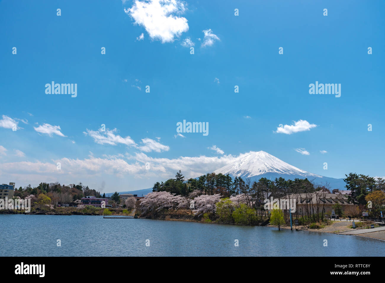Close-up snow covered Mount Fuji ( Mt. Fuji ) with blue sky background ...