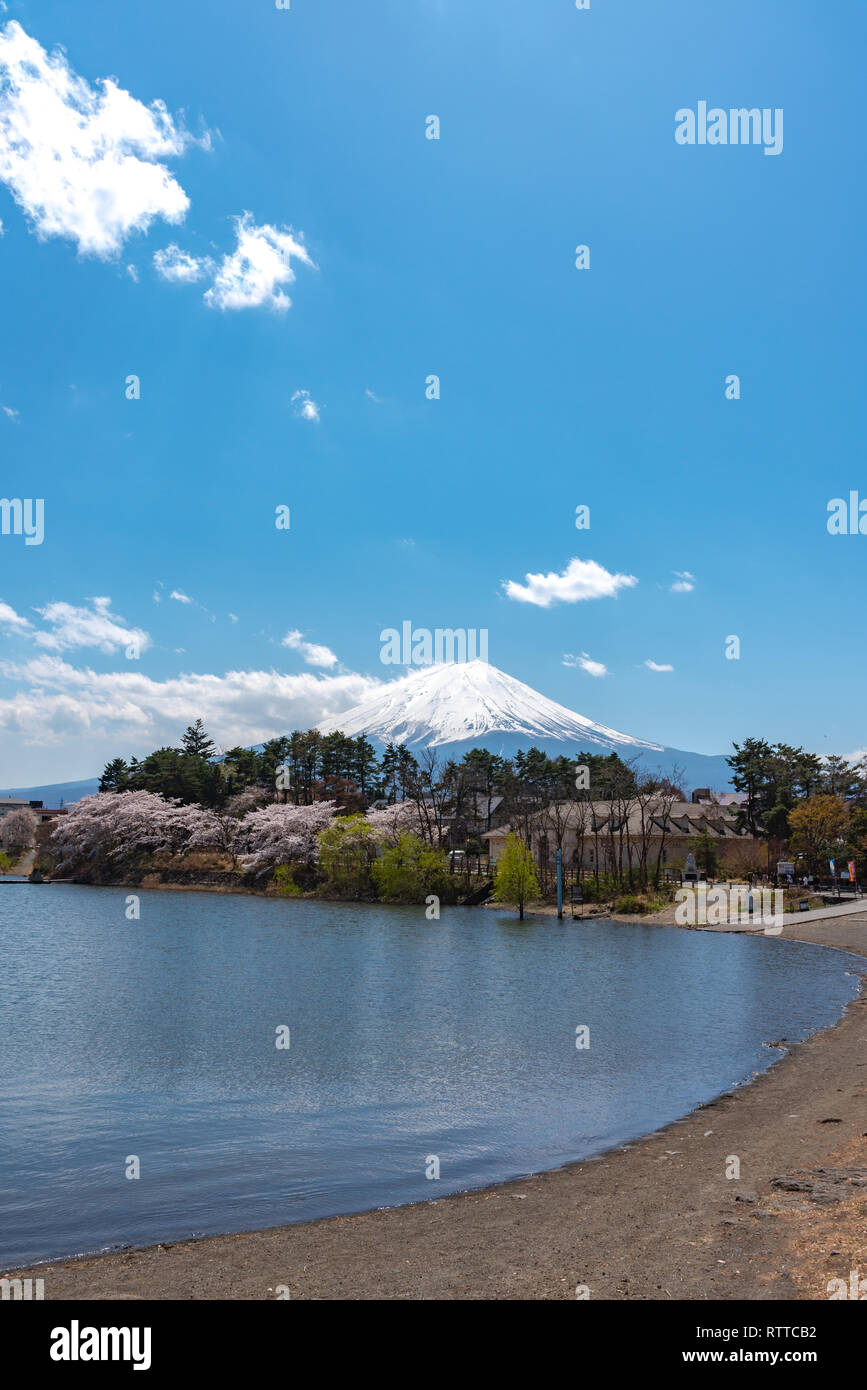 Close-up snow covered Mount Fuji ( Mt. Fuji ) with blue sky background ...