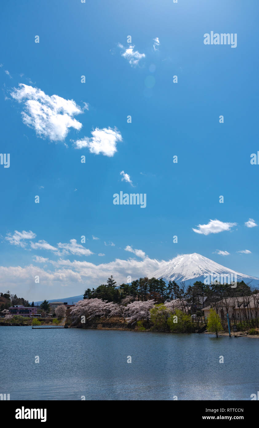 Close-up snow covered Mount Fuji ( Mt. Fuji ) with blue sky background ...