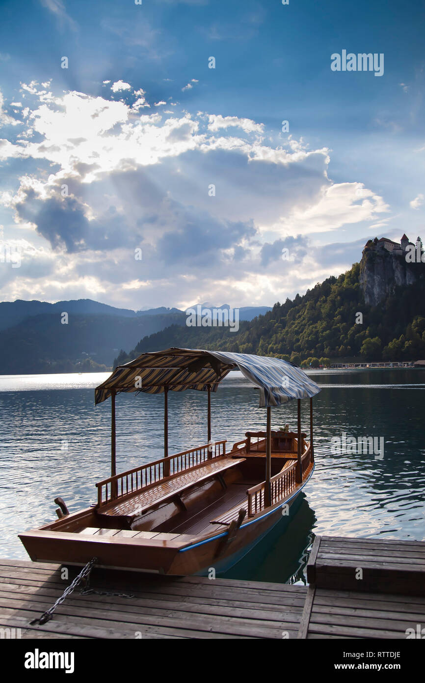 Boat on the Bled lake in Slovenia - one of the most beautiful regions ...
