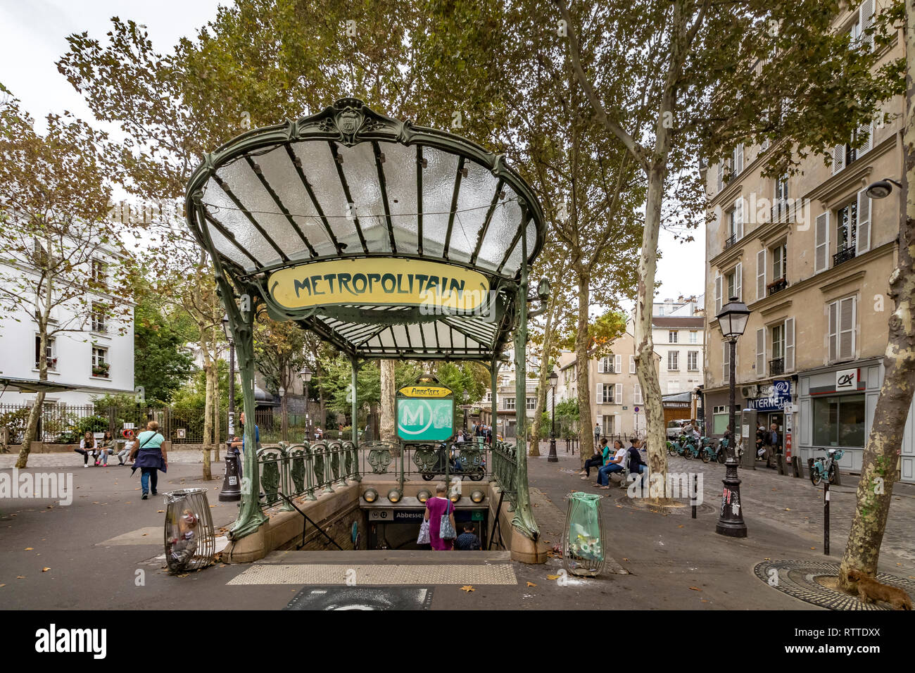The glass canopy of Abbesses Metro station entrance in Montmartre ...