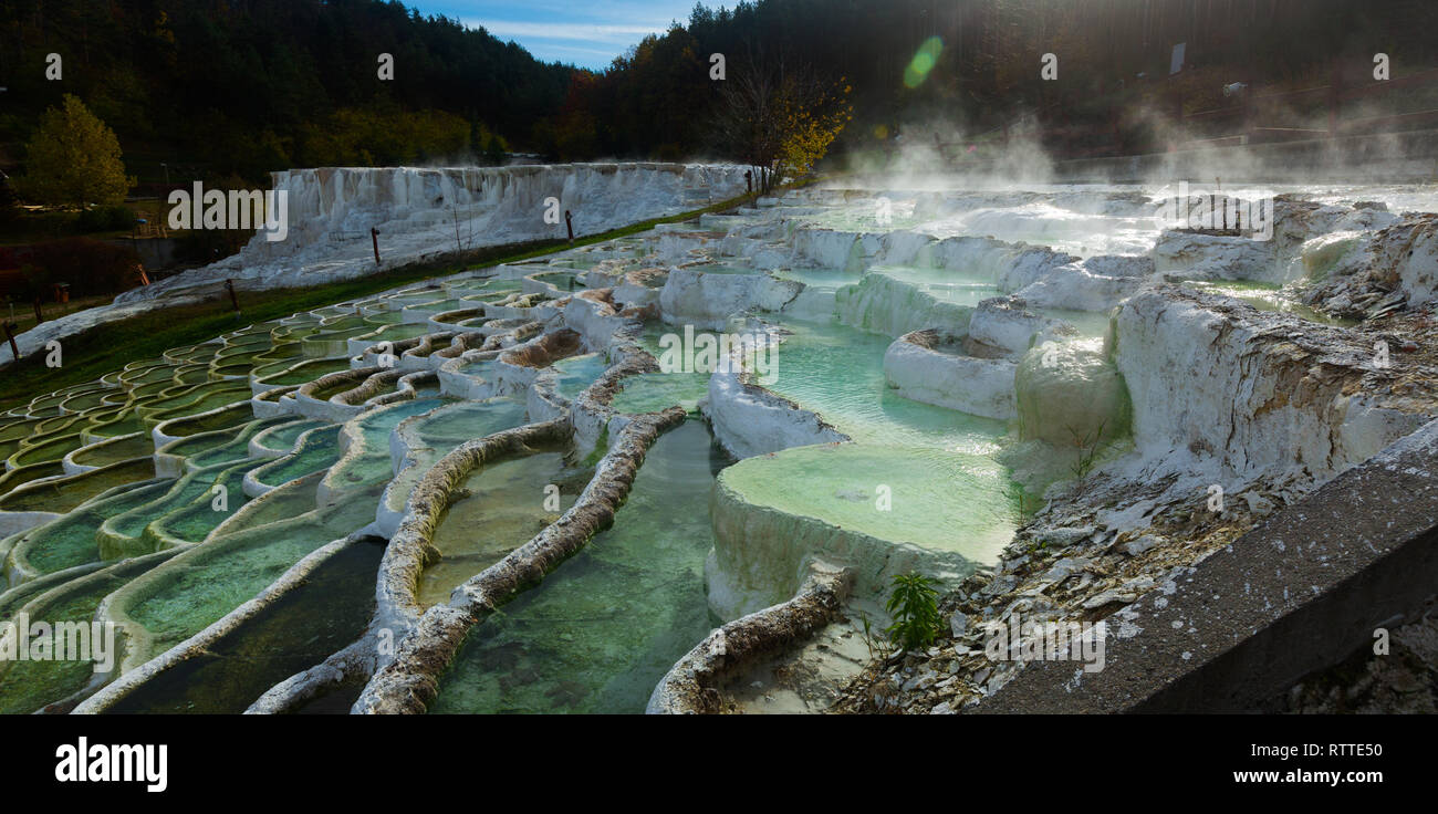 Natural terraced basins in Egerszalok thermal spring, Hungary Stock ...